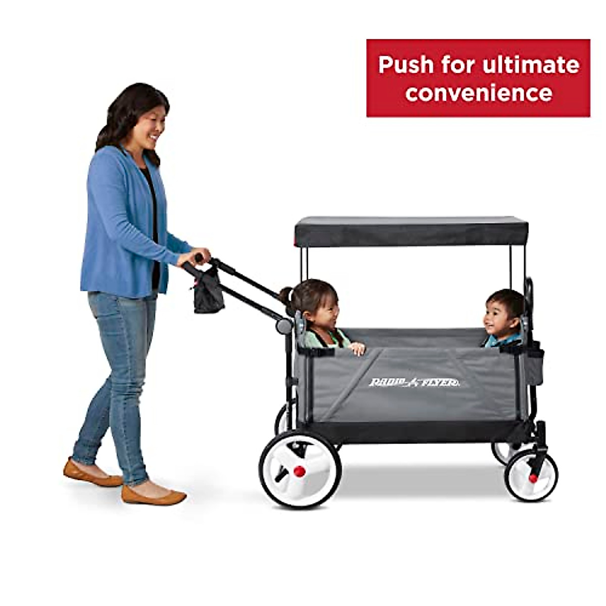 Radio Flyer City Luxe Stroll ‘N Wagon, Grey with Parent Caddy and Internal Storage Pockets, for 1+ Years