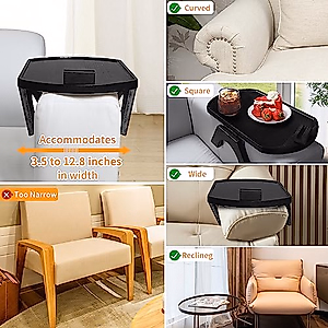 Lengthened Upgrade 17.7x9.8 Couch Arm Table Tray for Sofa, Center Console Armrest Clip Table for Car, Wooden, Foldable, Large Space for Eat/Drink/Snack/Remote Control, with 360° Rotating Phone Holder