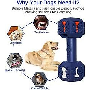 Aggressive Chewer Dog Dumbbell Toy- Interactive Dental Toy for Teething, Training, Cleaning Teeth and Boredom- Natural Rubber Dumbbell Dispensing Toy for Puppies, Medium to Small Dogs