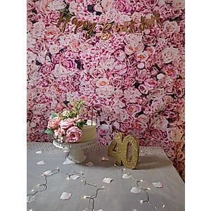 BINQOO 7x5ft Pink Rose Wall Background Mother Day Pink Flowers Backdrops Spring Tea Party Flowers Backdrop Girls Birthday Pink Princess Weeding Bridal Shower Pink Floral Anniversary Ceremony Decor