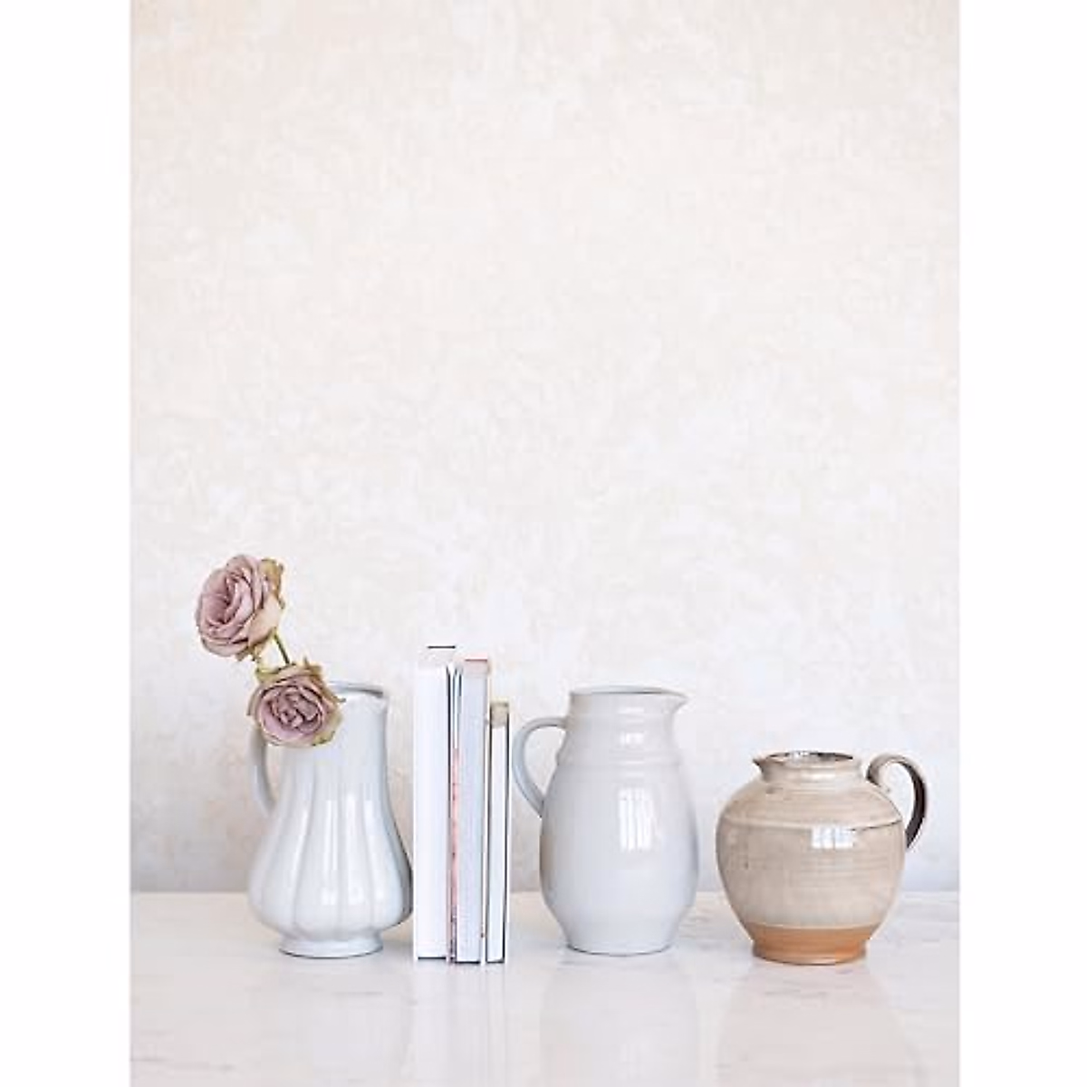 Creative Co-Op Stoneware, Reactive Glaze Pitcher, 8" L x 7" W x 7" H, Greige