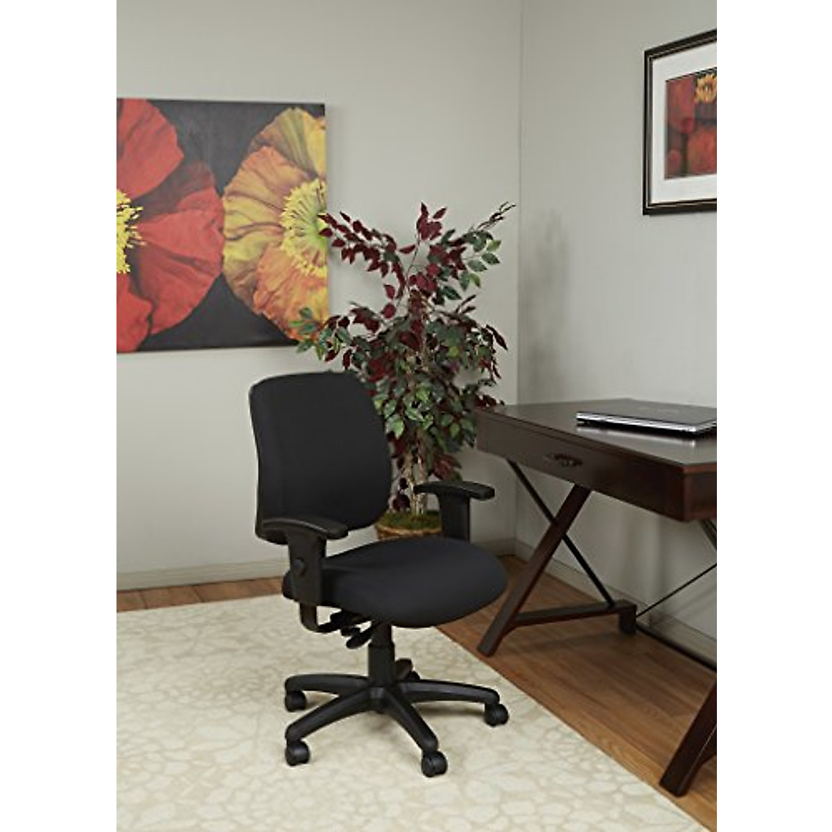 Office Star Deluxe Adjustable Office Task Chair with Ratchet Back Height Adjustment and Thick Padded Seat, with Arms, Coal FreeFlex