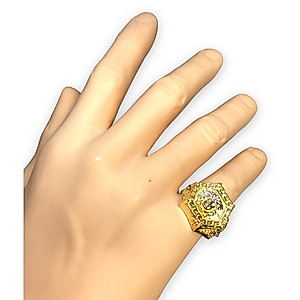 21 MM WIDE TWO TONE HEXAGON GREEK BEAUTY LADY MEDUSA RING REAL 10K YELLOW GOLD SG4534