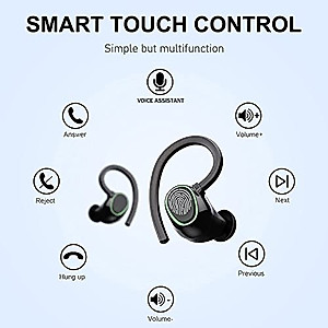 Donerton Wireless Earbud, BT Earbud Headphones for Sports, 50H Playtime BT Earbud Noise Cancelling with Hi-Fi Stereo and Built-in Mic Earhooks Headphones, Touch Control, Fast Charging