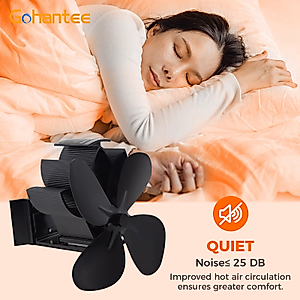 gohantee Heat Powered Stove Fan 4 Blades, Flue Pipe Hanging Fireplace Fan for Wood Logs Burners Fireplace Eco Friendly Efficiently Wood Stove Pipe Fan with Thermometer
