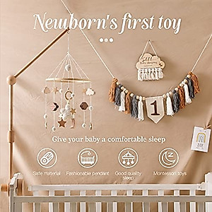 Baby Crib Mobile for Boys Girls| Boho Nursery Mobile| Gender Neutral Hand-Crocheted Mobile| Ceiling Mobile - Stars, Clouds, Moon