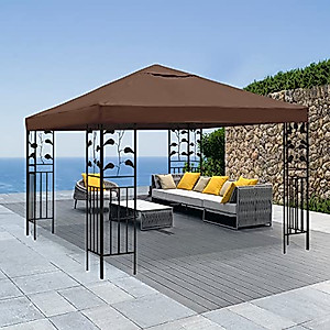 LooDro Canopy Replacement Top Cover Polyester Cloth Single/Double Tier Patio Grill Gazebo Pop Up Tent Roof Replacement Top Outdoor Gazebo Tent Shelter with Air Vent for 10'X10'