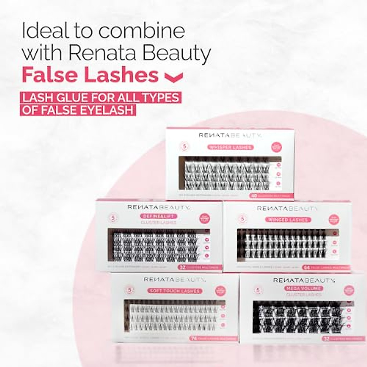 Renata Beauty Lash Glue for False Eyelash Extensions – 24 Hour Transparent Glue for False Lashes – Waterproof Cluster Lash Glue with Dual Function Flexible Brush Tube – Compatible with Glue Remover