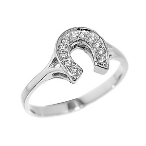 Dainty 925 Sterling Silver CZ-Studded Ladies Horseshoe Ring (Size 4)