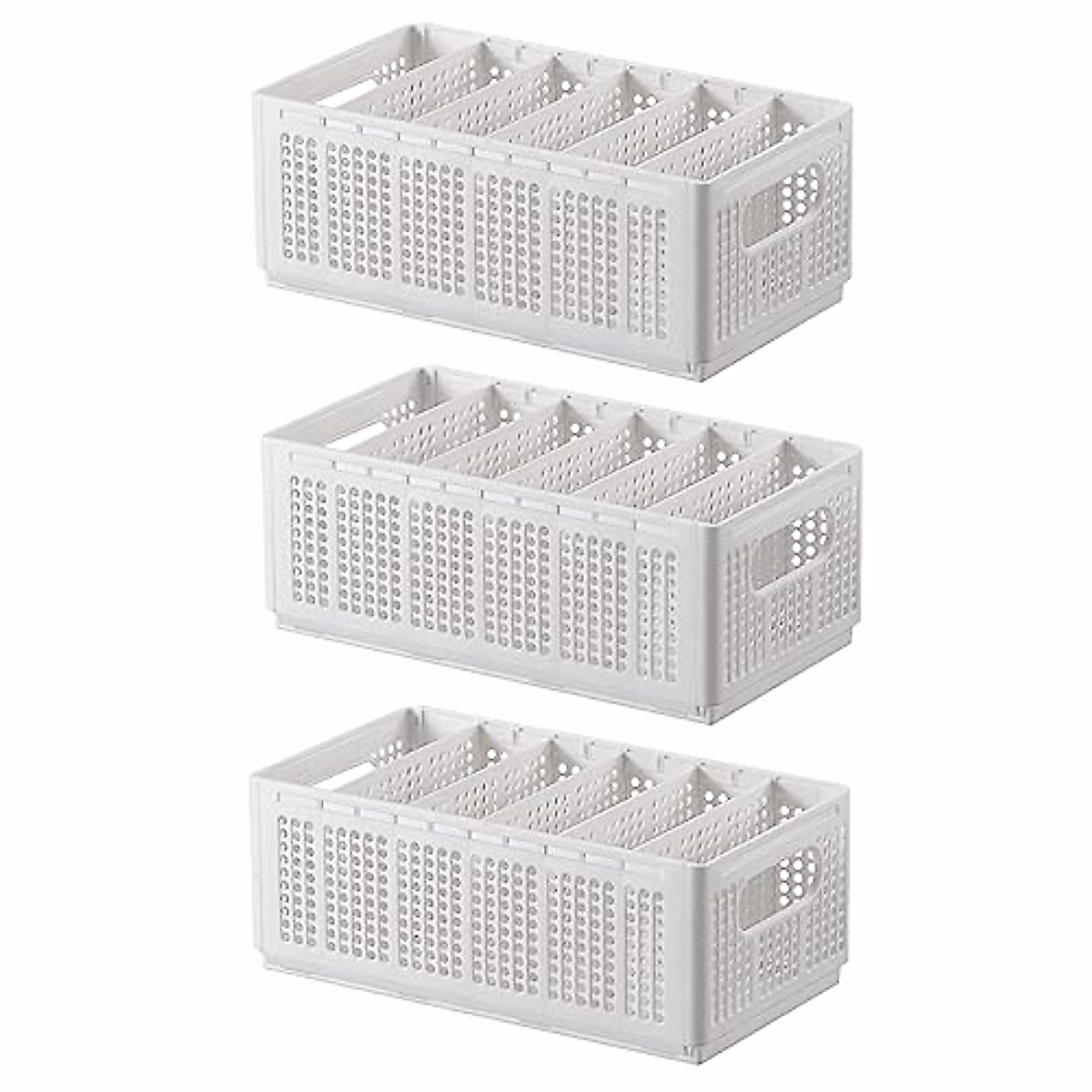 Byscyrj Foldable Storage Baskets with Dividers, Plastic Box Drawer Organizer for Baby Clothes,White Storage Containers Bins Small Baskets for Nursery Shelves Desktop Closet Playroom Office, 3 Pack