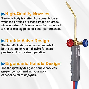 Brass Welding Torch Compatible with MAPP and Oxygen - Soldering, Welding, Heating, Plumbing Micro Mini Propane Torch with Brazing, Sparker, and Protection Glass