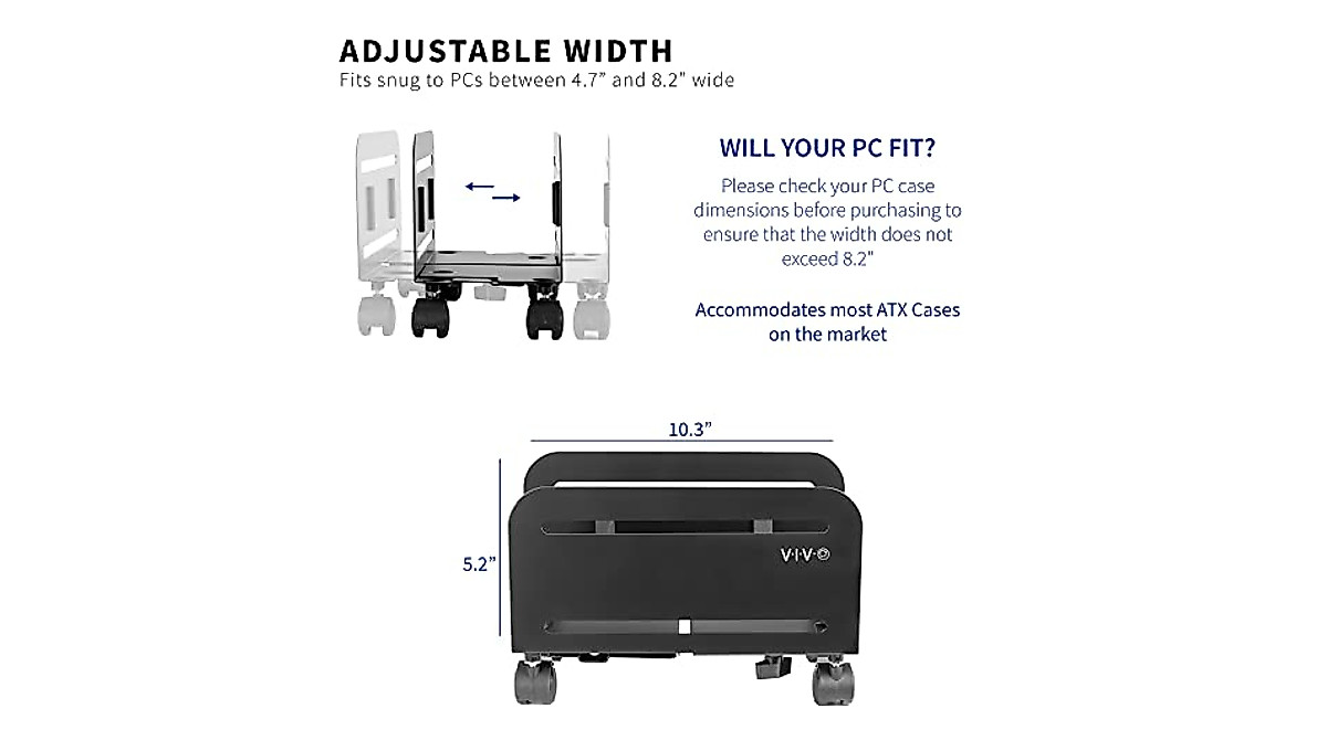 VIVO Computer Tower Stand - Adjustable Mobile PC Cart