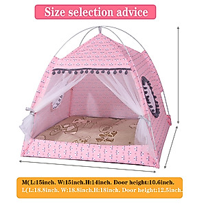 Gigreinc Cat Princess Indoor Tent House Pet Dog Cute Floral Cave Nest Bed Portable Dog Tents (M:38x38x36cm/15x15x14inch, Floral Pink)
