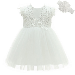 Meiqiduo Baby Girls Dress Christening Baptism Party Formal Dresses (3M/0-6Months, Ivory)