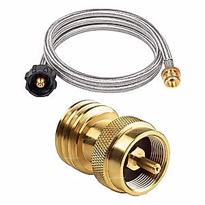 SHINESTAR 1lb to 20lb Propane Adapter with Durable Braided Hose (5FT), Comes with A Propane Tank Adapter