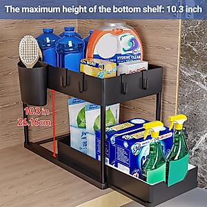 3 Pack Puricon Under Sink Organizer Pull Out Under Sink Storage, 2 Tier Multi-Purpose Sliding Under the Sink Organizer Bathroom Kitchen Sink Organizer Under Cabinet Shelf for Cleaning Supplies -Black