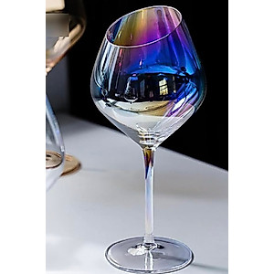Luxrify Enhance Your Wine Experience Iridescent Wine Glasses - Premium Quality, Unique Design at Rim, Long Stemware, Hand-Blown & Perfect for Wine Lovers, Colored Stemware (Set Of 4)