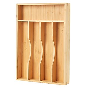 Upassion Bamboo Kitchen Drawer Organizer, 9 Inch Silverware Utensil Holder for Samll Drawer, Narrow Silverware Organizer for Cutlery Knives
