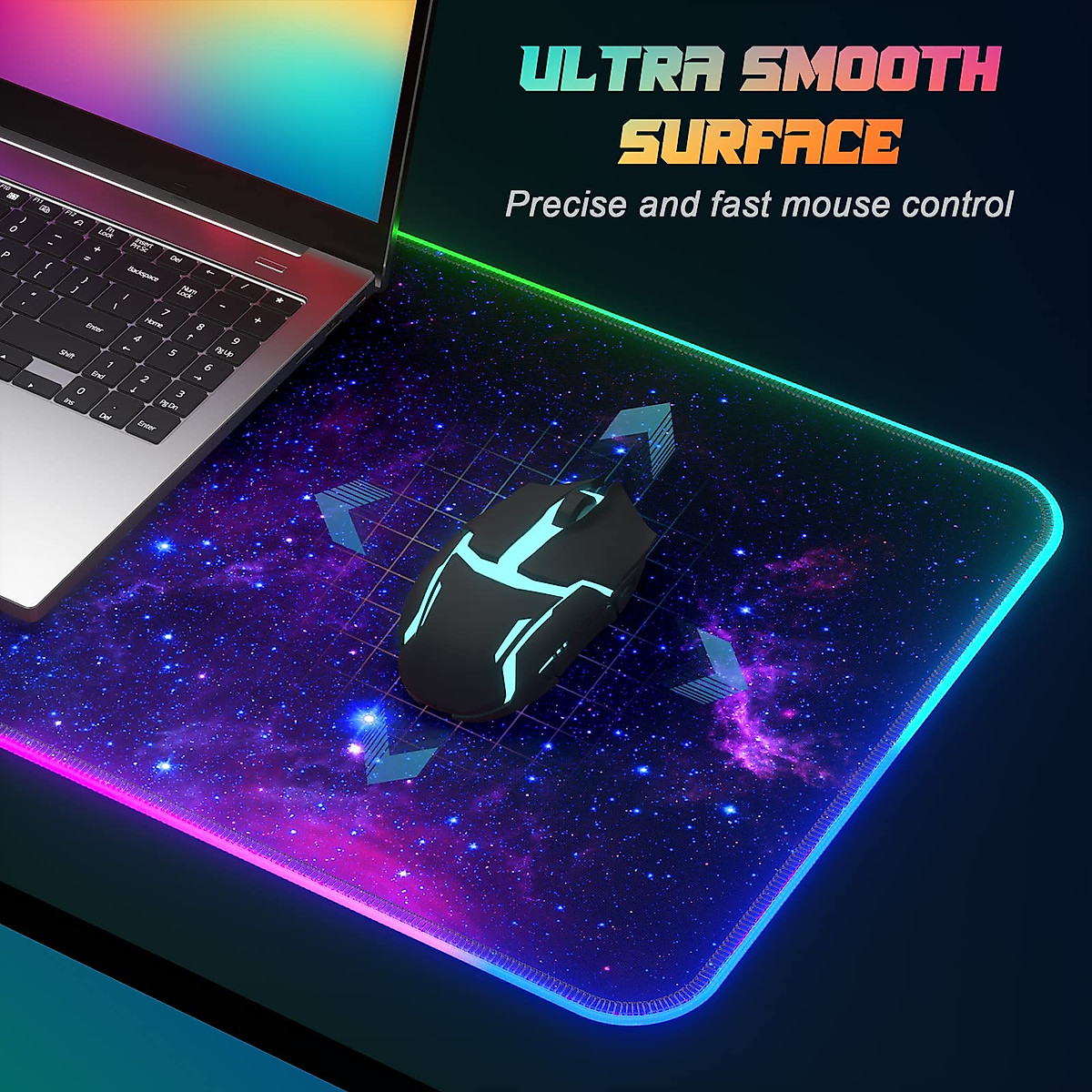ITNRSIIET RGB Gaming Mouse Pad, Full Desk XL Extended Large Gaming Mousepad, 12 Lighting Modes 30% Thicker Big LED Desk Mat for Gamers, 32 x 12 inches, Mysterious Galaxy