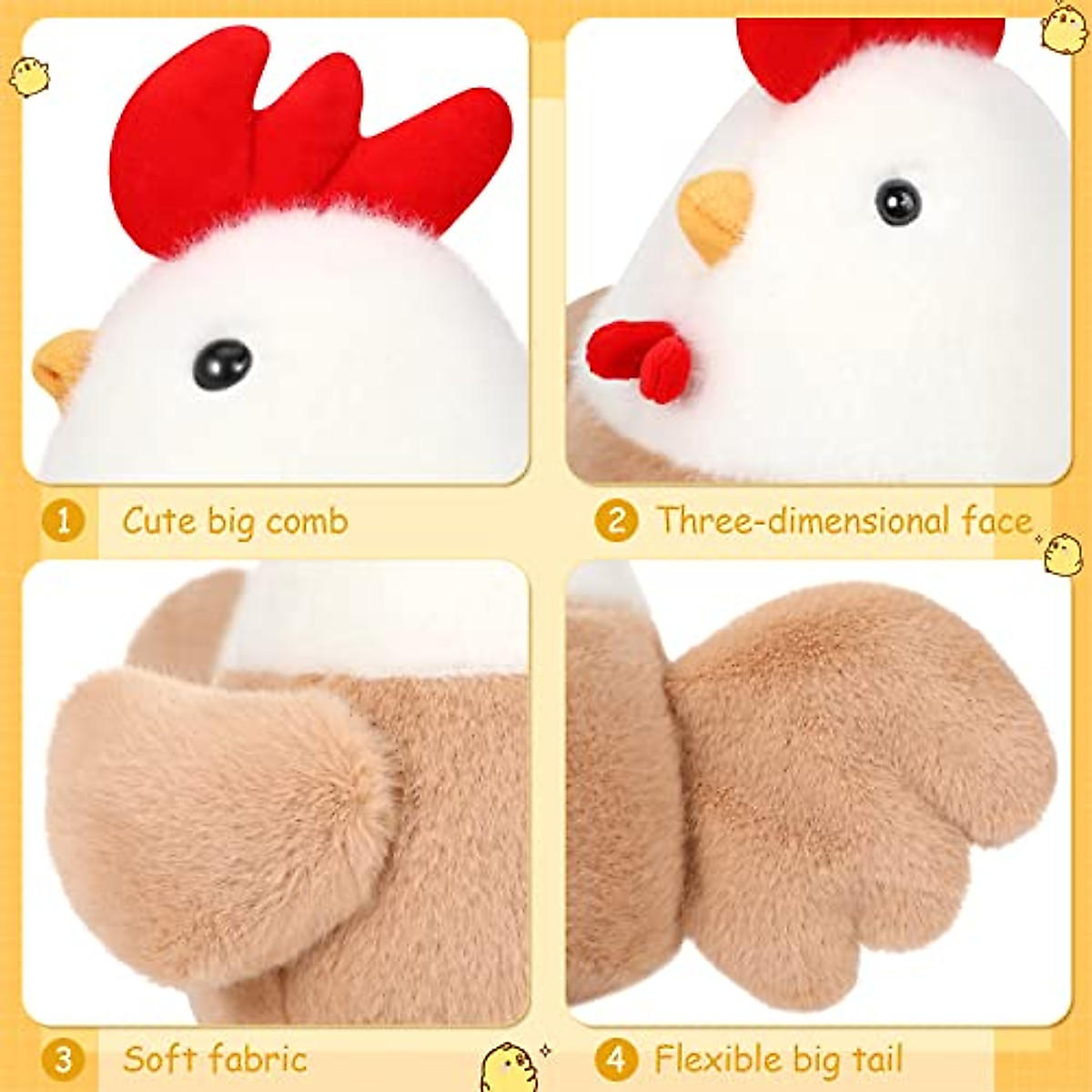 Skylety Chicken Stuffed Plush 8.6 Inch Cute Rooster Plushie Chicken Stuffed Animal Fluffy Stuffed Animals Toys Chicken Presents for Graduation Most People(Cute Style)
