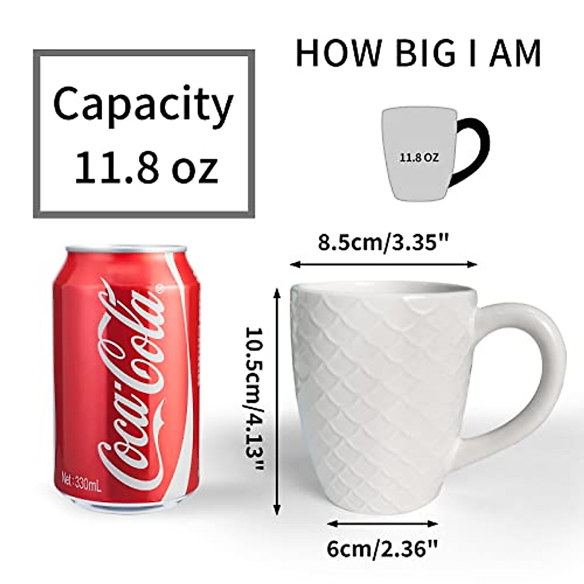 Hoikwo Gifts Mugs, White Stylish Coffee Mugs Set of 6, 11.8 Oz White Ceramic Stoneware Different Patterns Mugs Cups with Handle for Coffee, Tea, Cocoa, Milk, Compatible with Various Kitchen