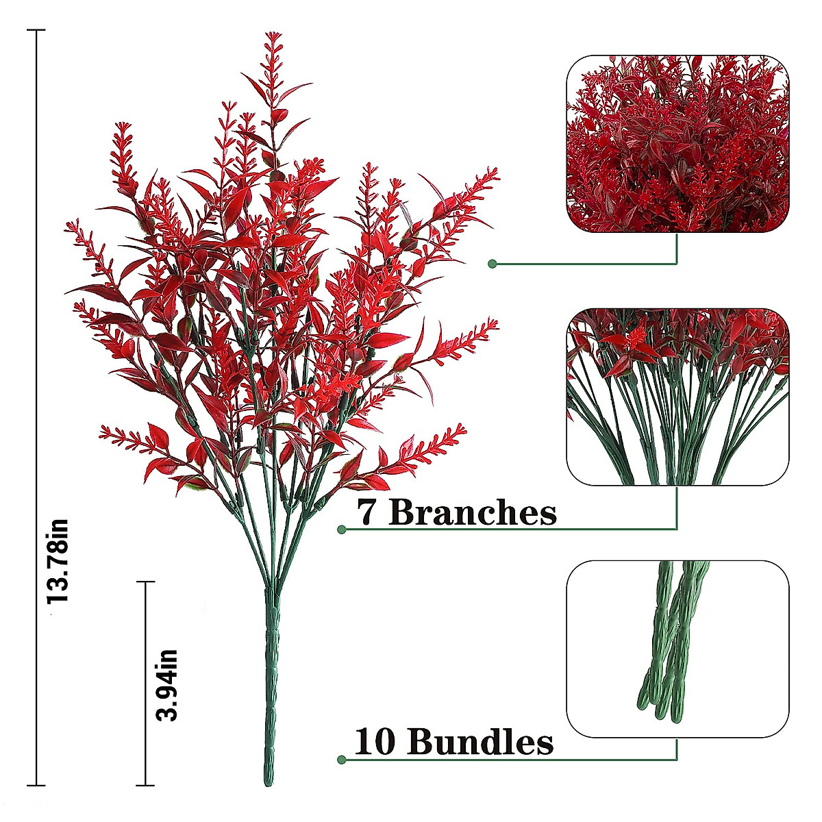 NOV FIRE Artificial Outdoor Lavender Flowers,10 Bundles Artificial Flowers Outdoor,UV Resistant Fake Flowers,Outdoor Plastic Faux Flowers Shrubs for Indoor Outside Decorations(Red)