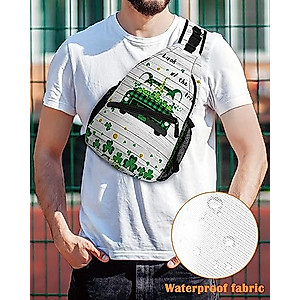 Gsypo Sling Backpack, St. Patrick's Day Luck of The Irish Truck Shamrock and Dwarf Wood Waterproof Lightweight Small Sling Bag, Travel Chest Bag Crossbody Shoulder Bag Hiking Daypack for Women Men