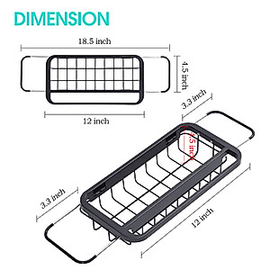TOOLF Expandable Sink Caddy, Sink Drying Rack with Dish Towel Bar, Over The Sink Adjustable Sink Organizer for Kitchen, Rustproof Sponge Holder Organizer