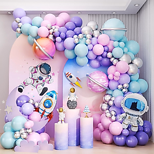 161pcs Space Balloons Arch Kit Outer Space Party Decorations with Space Astronaut Rocket Pink and Purple Balloons Space Themed Birthday Party Baby Shower Decorations