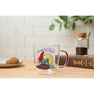 Silver Buffalo Disney Princess Ariel Little Mermaid Part of Your World Glitter Handle Glass Mug, 14 Ounces