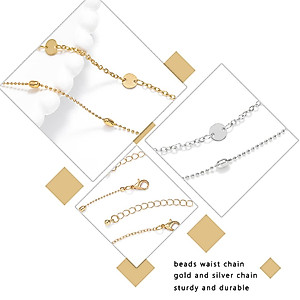 Wriidy Bead Waist Chain Gold Crystal Belly Chain Beach Body Jewelry Accessories for Women and Girls (Gold)