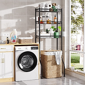 LEHOM Bathroom Organizer Over The Toilet Storage, 3-Tier Bathroom Shelves Over Toilet Shelf Above Toilet Storage Rack Freestanding Bathroom Space Saver with Adjustable Shelves and Baskets, Black