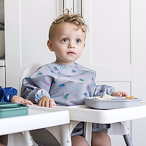 Tiny Twinkle Mess Proof Baby Bib, Cute Full Sleeve Bib Outfit, Waterproof Bibs for Toddlers, Machine Washable, Tug Proof Closure, Baby Smock for Eating, Long Sleeve (Dinosaur, Small 6-24 Months)