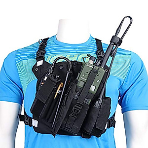 ABBREE Chest Harness Front Pack Pouch Holster Vest Rig for Baofeng UV-5R BF-F8HP UV-82 TYT Ham Two Way Radio (Rescue Essentials) (Reflective Black)