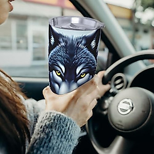 WXZYFP Car cup (single silver rim), can use a straw or drink directly, easy to use.Fierce wolf head