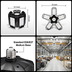 DooVii [Upgraded] 2-Pack LED Garage Light,400 Watt Equivalent 6500K,Cool Daylight White LED Area Light,E26/E27 Medium Base,for Outdoor Factory Warehouse Barn Backyard and More,Super Bright
