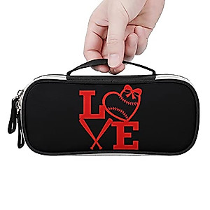 I Love Softball PU Leather Pencil Pen Case Organizer Travel Makeup Handbag Portable Stationery Bag