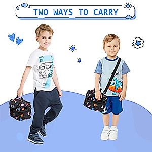 Lunch Bag for Boys, ChaseChic Kids Lunch Bag Insulated Lunch Box Lightweight Lunch Organizer Leak-Proof Cooler Bag with Dual Compartment and Detachable Adjustable Shoulder Strap, Black Astronaut