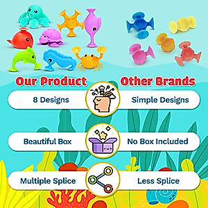 Suction Bath Toys for Kids - Fine Motor Window Toys, Silicone Ocean Animal Suction Cup Toys with Dinosaur Eggshell, Sensory Travel Toys for Toddlers, Great for Autism/ADD/ADHD.