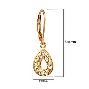 0.25 CTW Natural Polki Diamond Pear Shape Lever Back Earrings in Vermeil Yellow Gold Over Sterling Silver