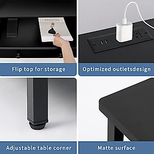 Edbuosy 3 Wooden Drawers Night Stand, 27 Inch Wide Nightstand with Charging Station and Adjustable Drawers, Bedside Table for Living Room/Bedroom/Office, Black.