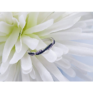 Dazzlingrock Collection 10K Round Amethyst & Blue Sapphire Ladies Wedding Swirl Stackable Band, White Gold, Size 6