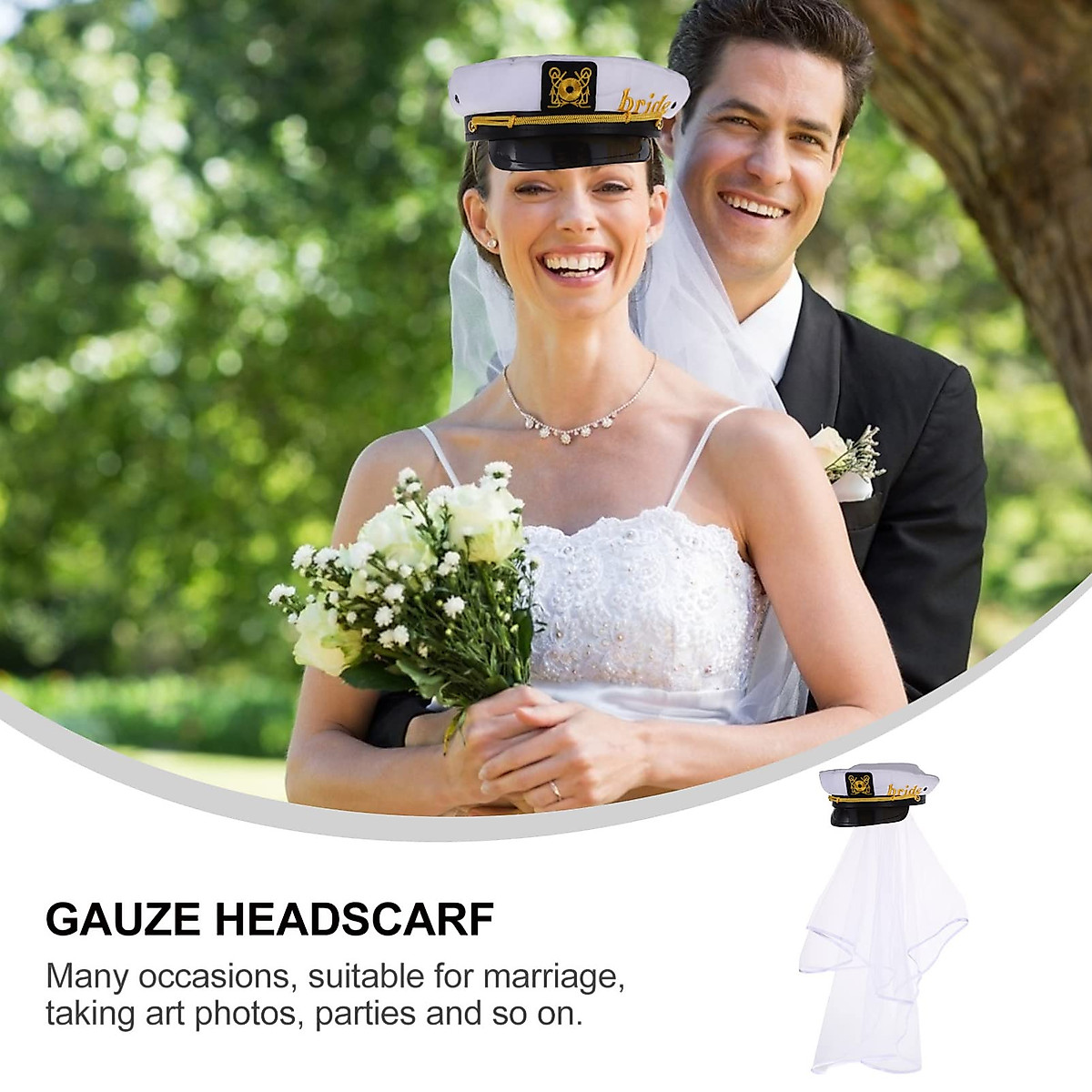 Abaodam Bride Captain Hat with Veil White Yacht Hat Wedding Bridal Party Hat Nautical Hair Accessories Cosplay Costume for Women Girls Bachelorette Party Decor