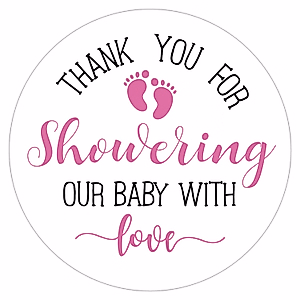 K-Musculo Pink Little Feet Baby Shower Stickers, Thank You for Showering Our Baby with Love Stickers, Baby Shower Favors for Girls, Baby Shower Favor Labels, 2 Inch, Pack of 50.