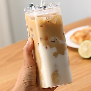 Zkhxhtg Glass Drinking Cup 350ML With Straw Glass Cups Beverage Cups Water Cup Glass Texture Suitable For Office And Student