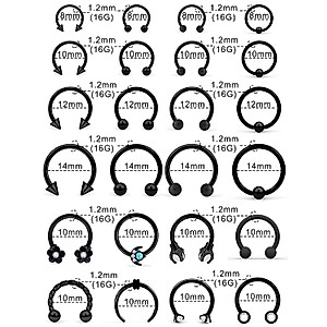 Yaalozei 16G Septum Rings Jewelry Stainless Surgical Steel Opal Flower Black Moon Septum Nose Lip Ring Hoop Earring Clicker Horseshoe Barbell Smiley Piercing Jewelry for Men Women 8mm 10mm 12mm 14mm