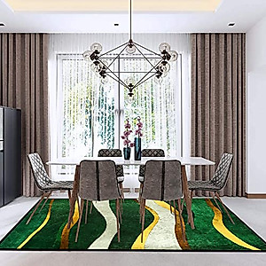 Dark Green Gold Area Rugs,Modern Area Rug Luxury Emerald Green Gold Geometric Floor Carpet,Rug with Non-Slip Backing for Living Room Bedroom Home Office Floor Rug, 5.25 ft x 7.55 ft
