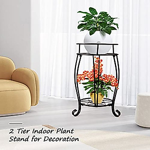 GUKJOB Plant Stand Indoor Outdoor, 2 Tier 19inch Tall Metal Plant Stand Rack, Multiple Iron Flower Pot Stand Holder Potted Plant Shelf for Patio Garden Room Balcony Corner Kitchen (Black, 19")