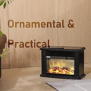 DONYER POWER 14" Mini Electric Fireplace Tabletop Portable Heater, 1500W, Black Metal Frame,Room Heater,Space Heater