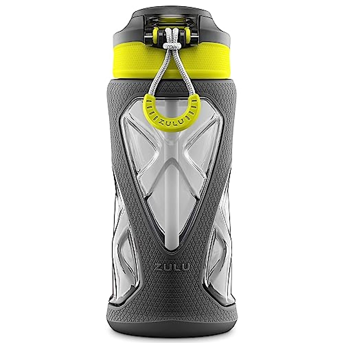Zulu Torque 16oz Plastic Kids Water Bottle with Silicone Sleeve and Leak-Proof Locking Flip Lid and Carry Loop for School Backpack, Lunchbox, Outdoor Sports, BPA-Free Dishwasher Safe, Grey/ Green